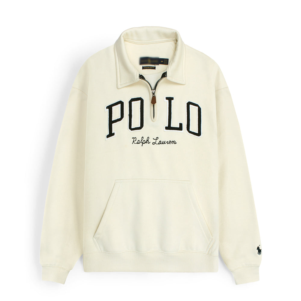 RL POLO SCRIPT COLLARED QUATER ZIP SWEATSHIRT WHITE – Clas Clothings
